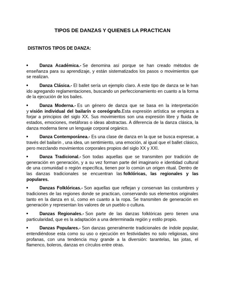 Tipos de Danzas y Quienes La Practican | PDF