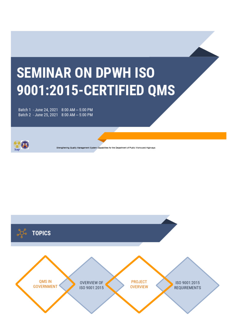 Seminar On DPWH Iso 9001-2015-Certified QMS Presentation 1 | PDF ...