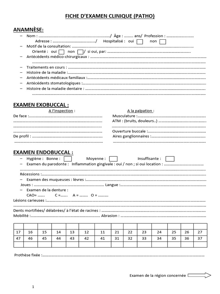 FICHE Examen Clinique TP Patho | PDF