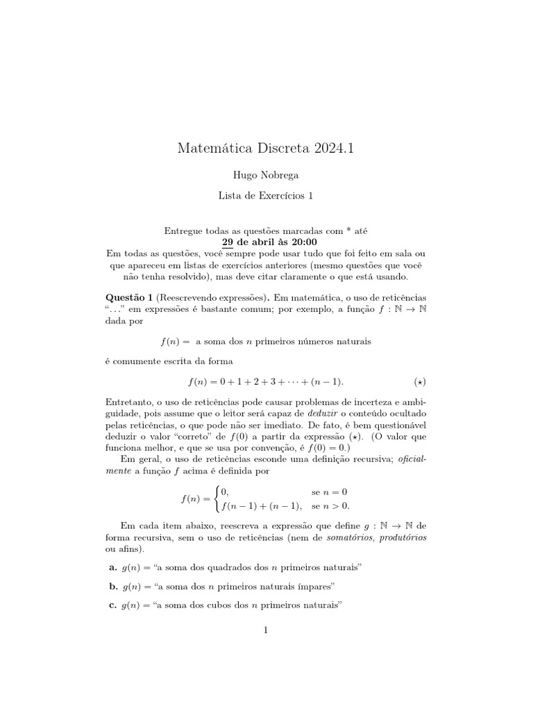 Discreta Lista1 | PDF