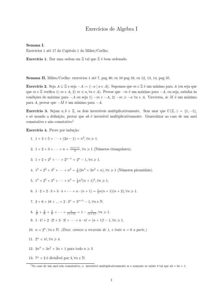 Exerci Cio S Algebra I | PDF