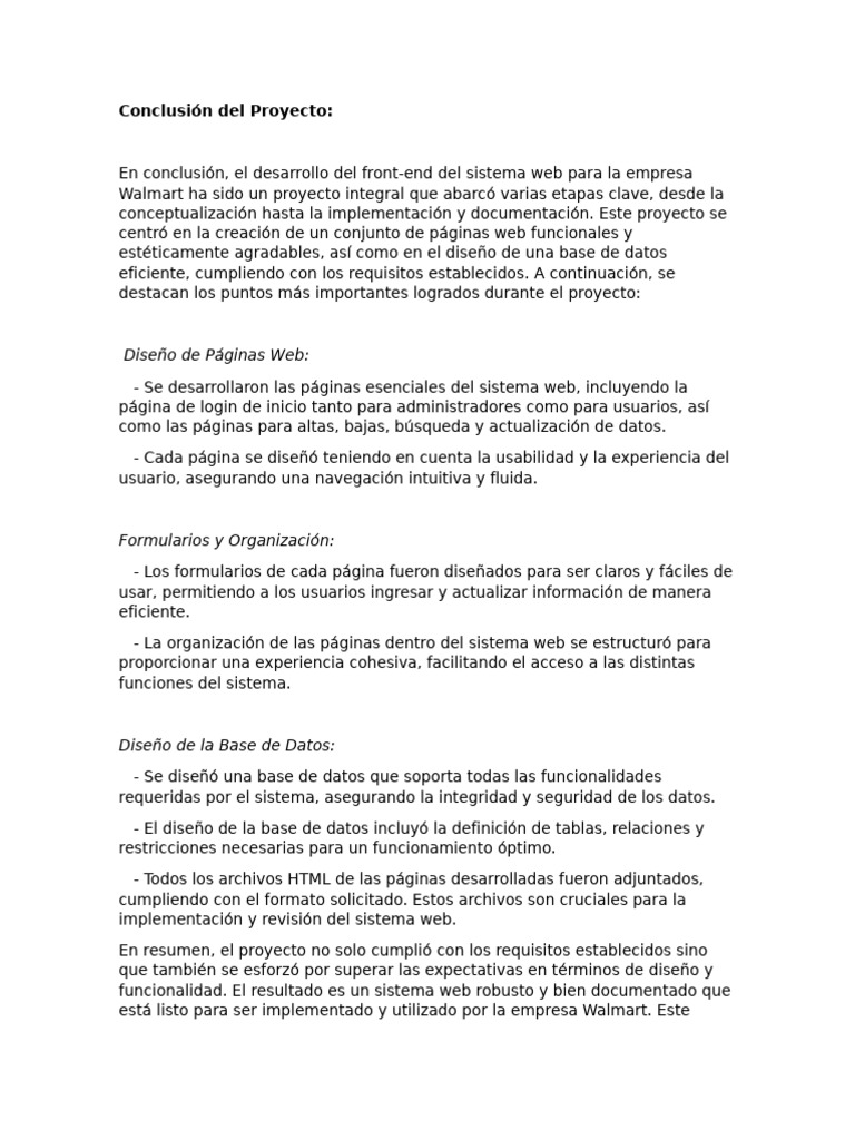 Conclusión Del Proyecto | PDF