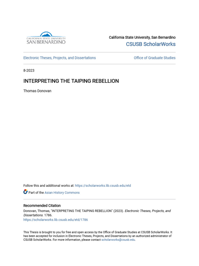 Interpreting The Taiping Rebellion | PDF