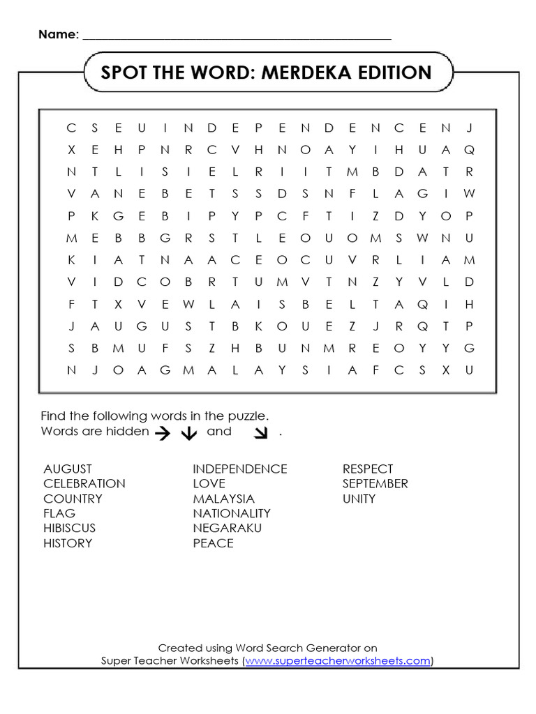 Super Teacher Worksheets SPOT THE WORD MERDEKA EDITION | PDF