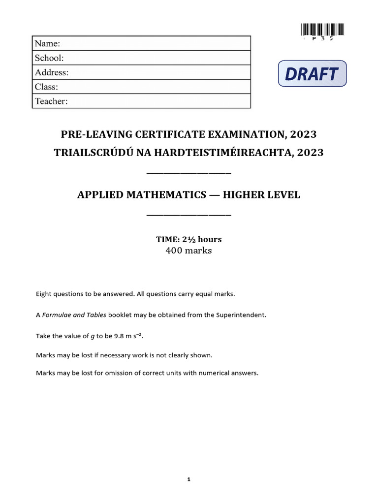 2023 LC Applied Maths HL | PDF