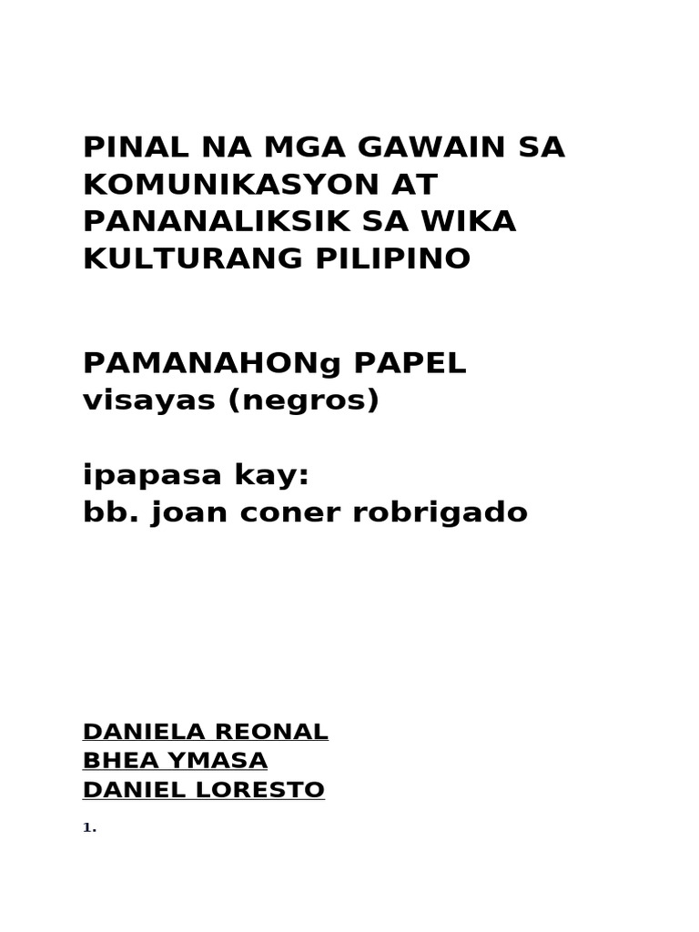 Pinal Na Mga Gawain Sa Komunikasyon at Pananaliksik Sa Wika Kulturang ... Pinal Na Mga Gawain Sa Komunikasyon at Pananaliksik Sa Wika Kulturang ...