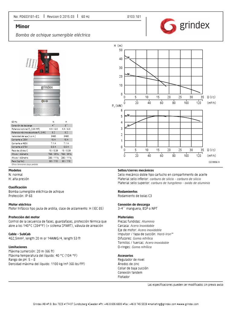 Minor Minette Bombas Grindex Lima Peru | PDF