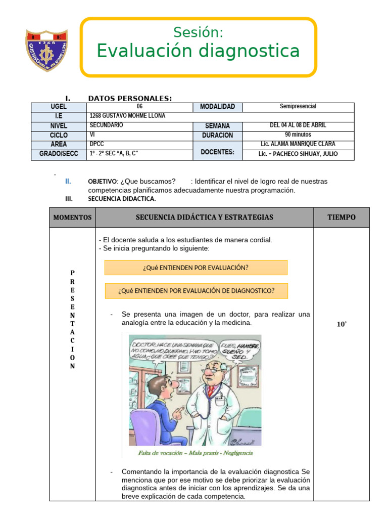 CICLO VI - 1268 SESION EVALUACION DIAG.dpcc | PDF