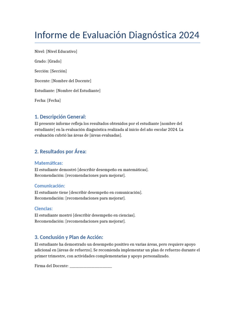 Modelo_Informe_Evaluacion_Diagnostica_2024_Peru_Word | PDF