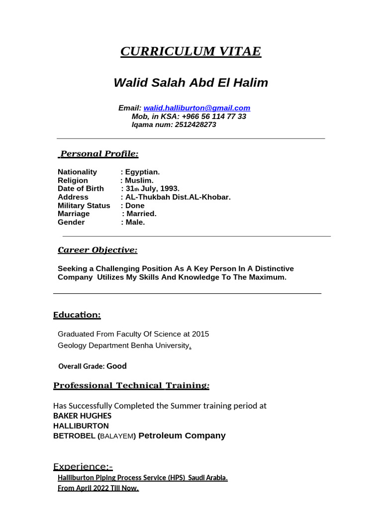 Cv Walid Salah KSA | PDF Cv Walid Salah KSA | PDF