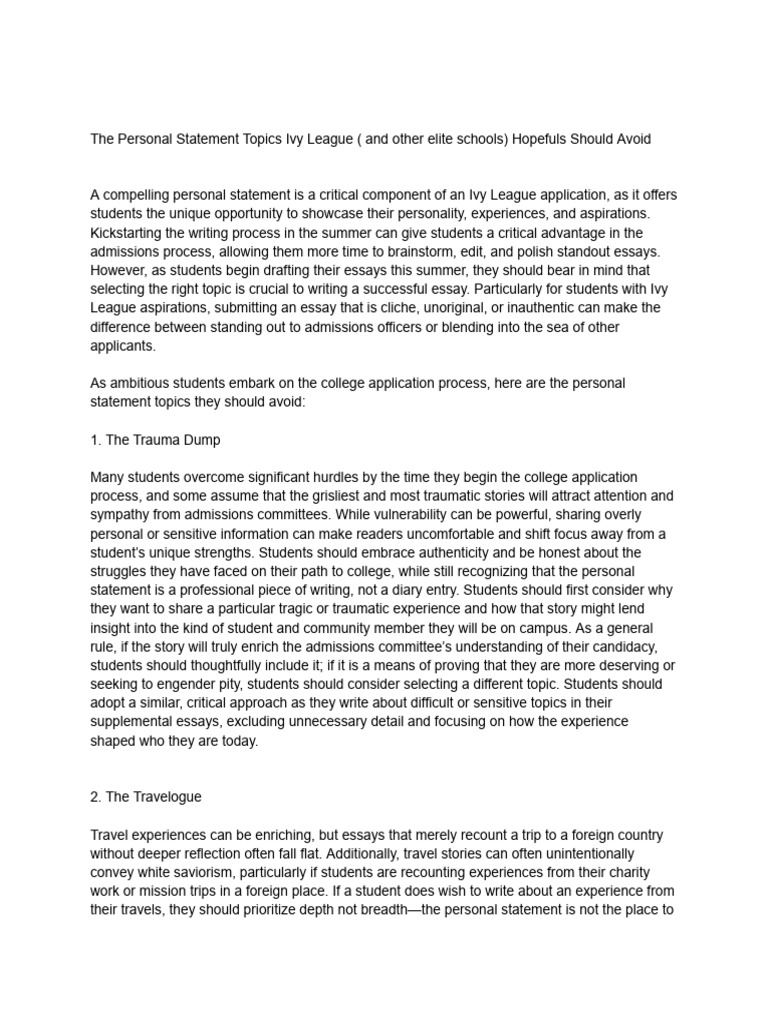 Picking and Writing A Good Personal Statement Topic | PDF