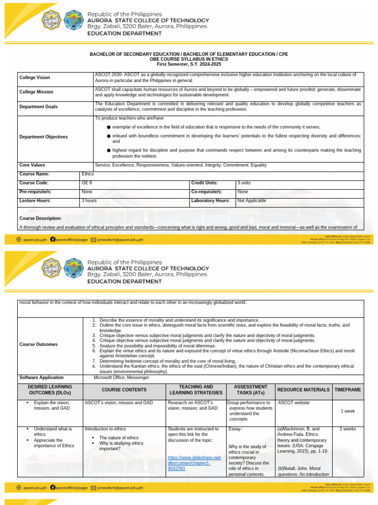 Ethics Syllabus | PDF