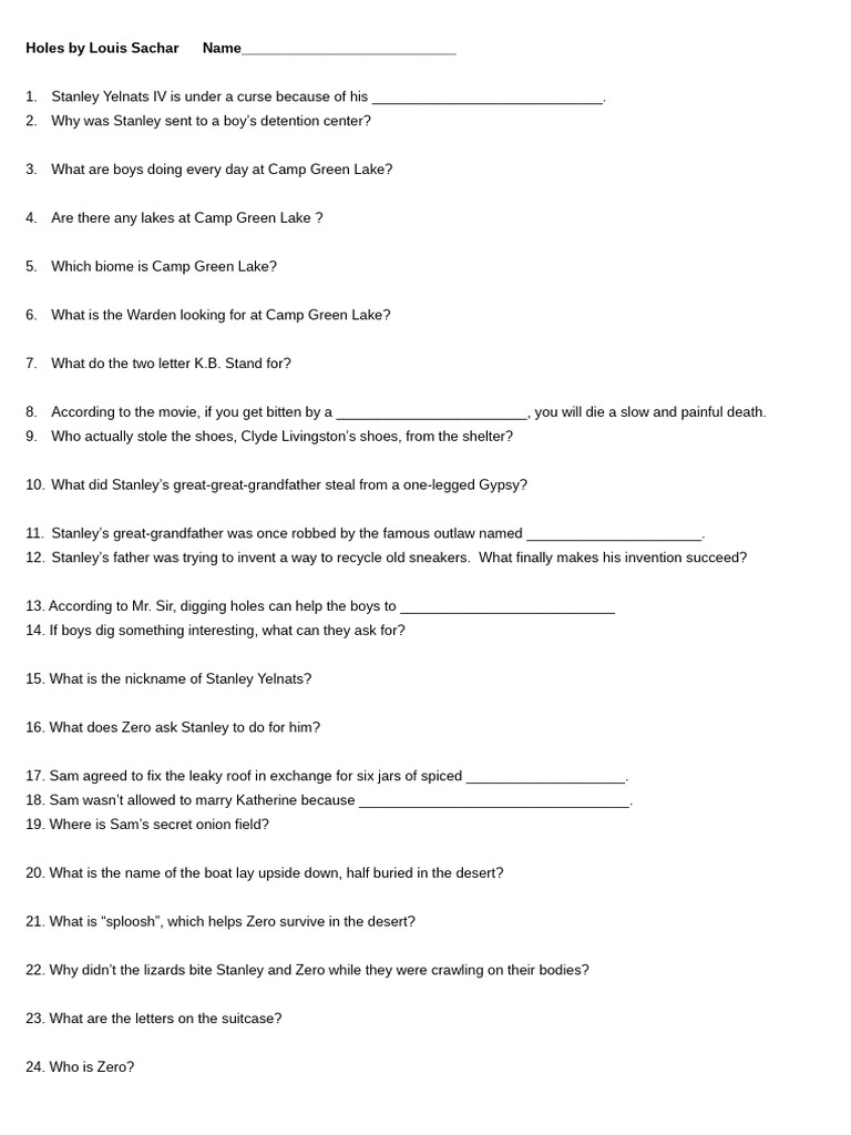 Holes Video Questions | PDF