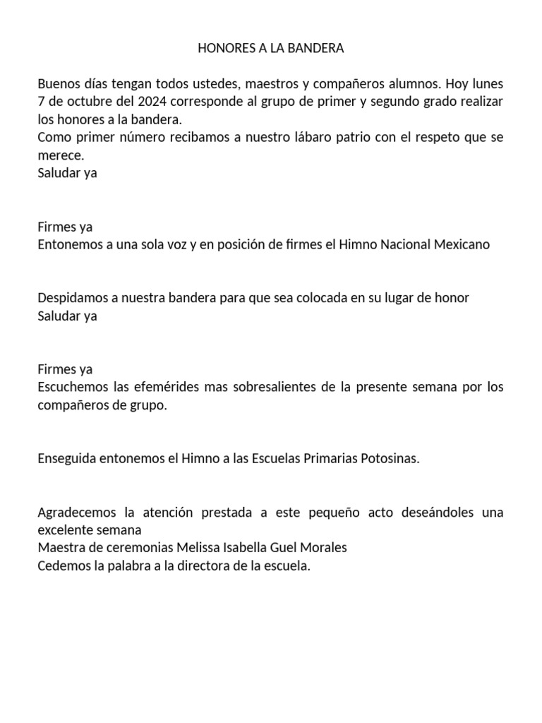 Programa de Honores A La Bandera | PDF