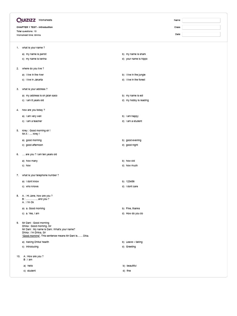 CHAPTER 1 TEST - Introduction _ Quizizz | PDF