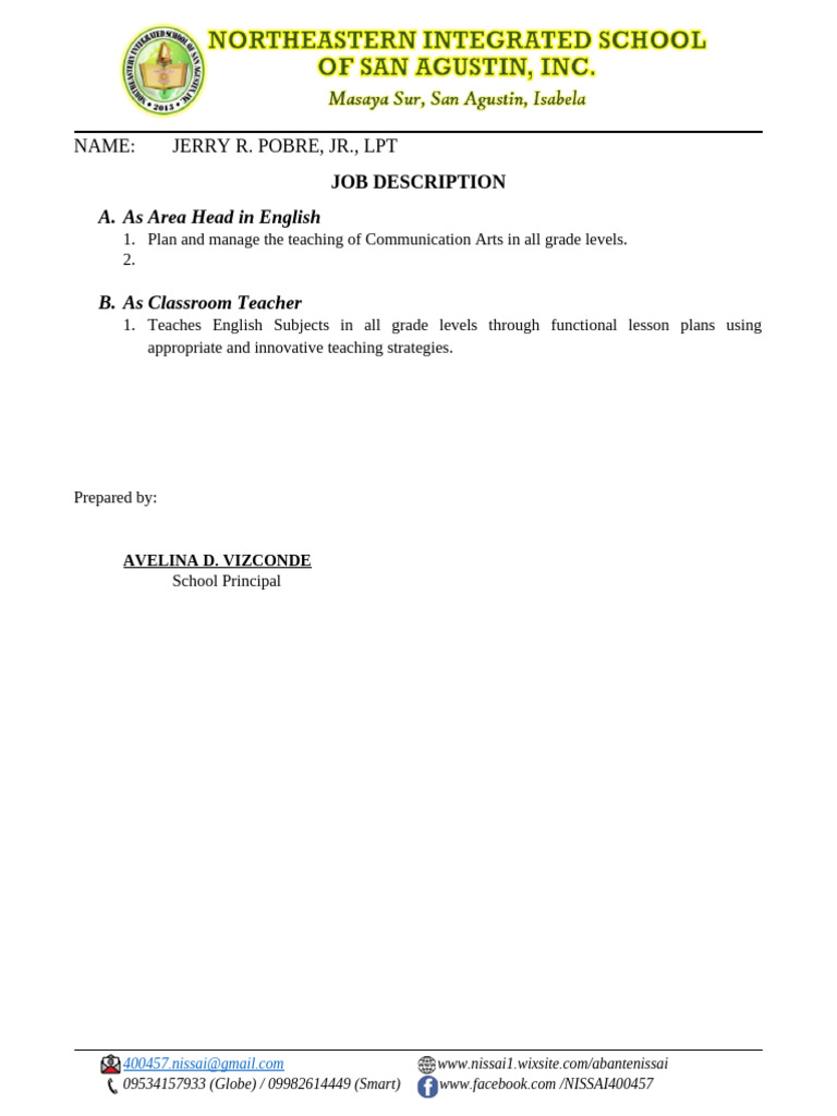 Revised Job Description Template | PDF