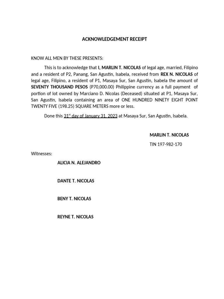 ACKNOWLEDGEMENT RECEIP1 - Final | PDF