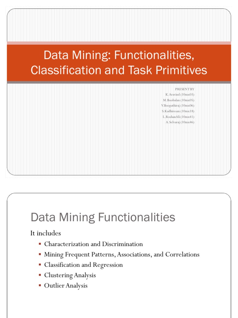 Data Mining - Functionalities, Classification and Task Primitives | PDF