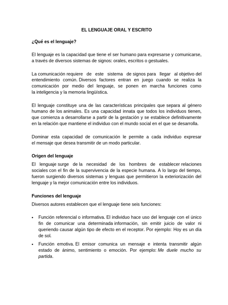 Lenguaje Oral y Escrito | PDF | Comunicación | Escritura