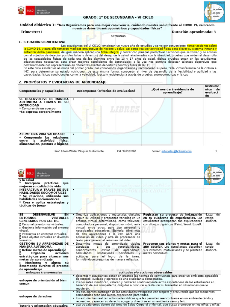 1ra UNIDAD - FICHA INTEGRAL-1RO GRADO-2021 | PDF