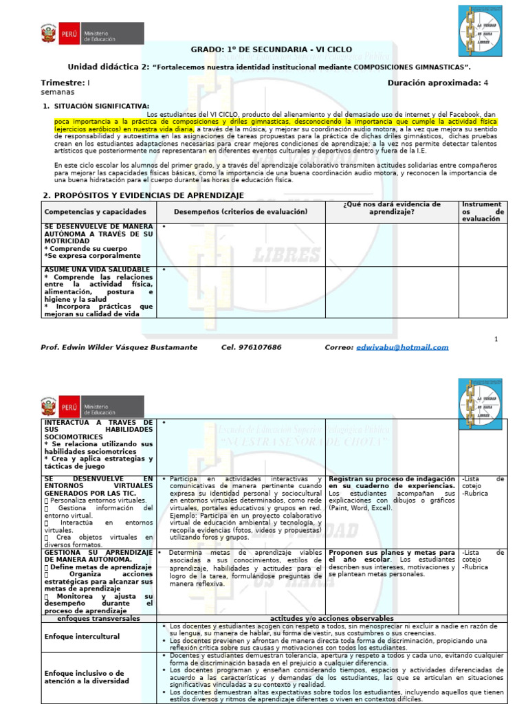 2da Unidad Composiciones Gimnasticas 1ro Grado-2021-1 | PDF