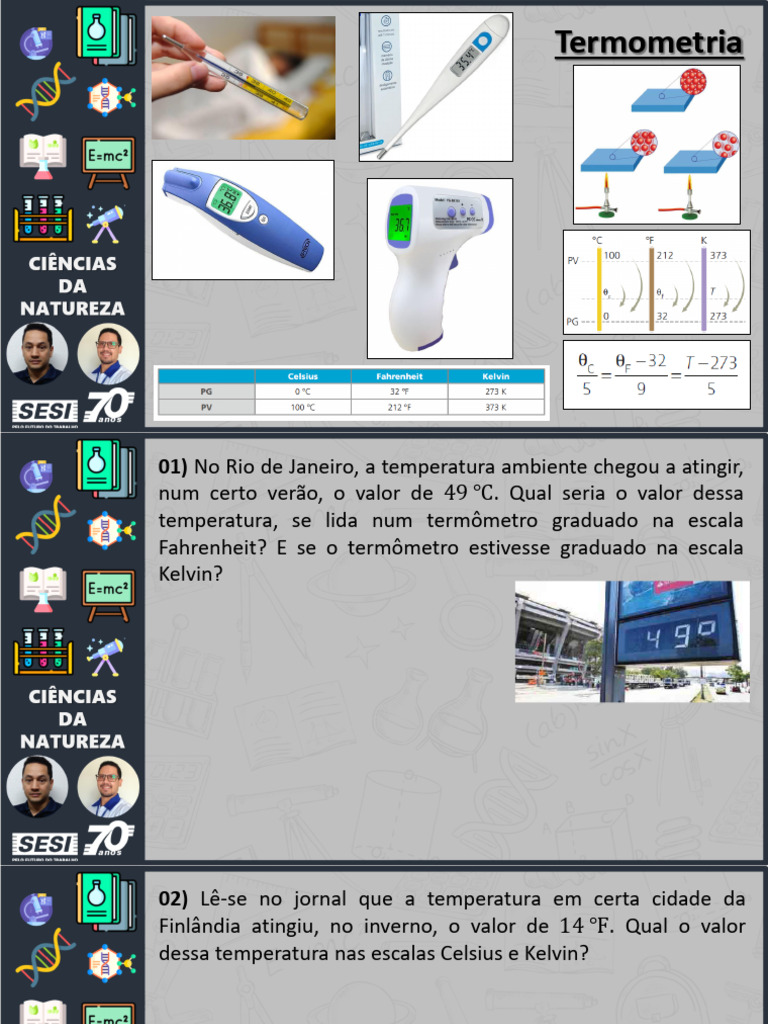 TERMOMETRIA - Exemplos - Termômetros e Escalas Termométricas | PDF ...