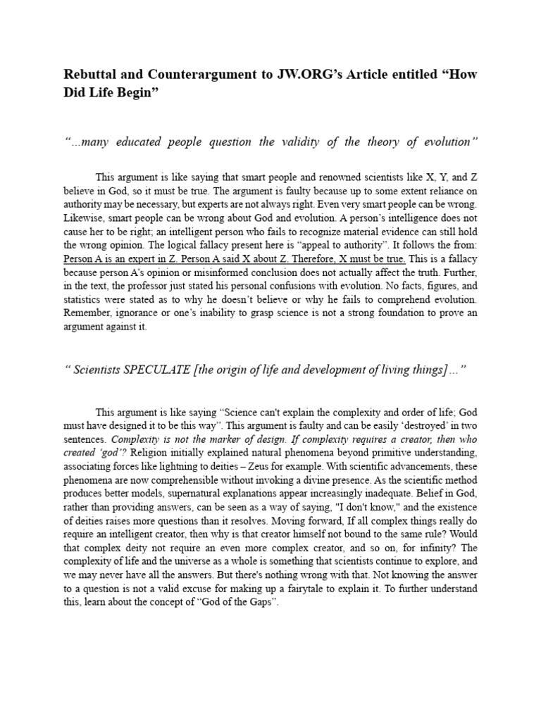 Rebuttal and Counterargument To JW | PDF | Argument | Science & Mathematics