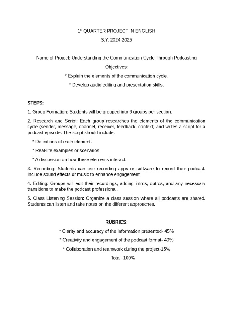 1st QUARTER PROJECT IN ENGLISH | PDF