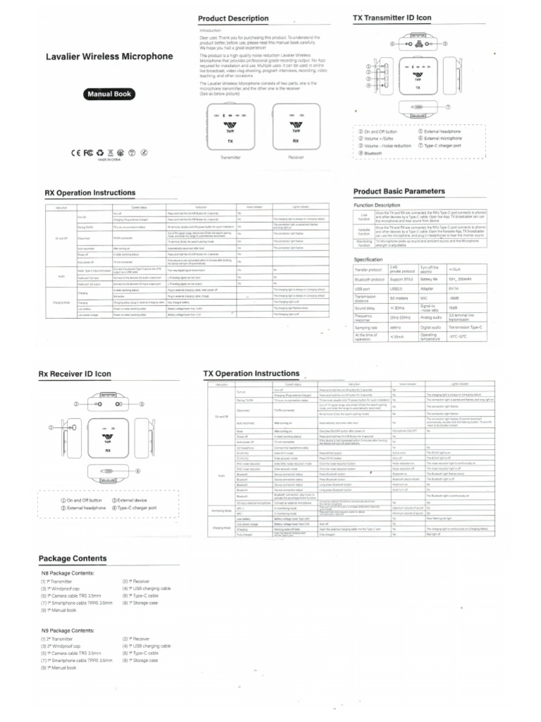 TNW N8 N9 Wireless Mic Users Manual | PDF