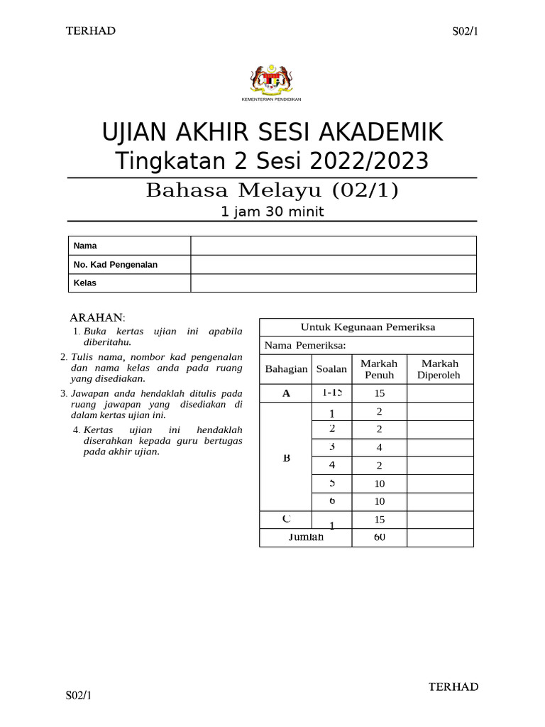 BM (1) Ting 2 UASA 2022 | PDF