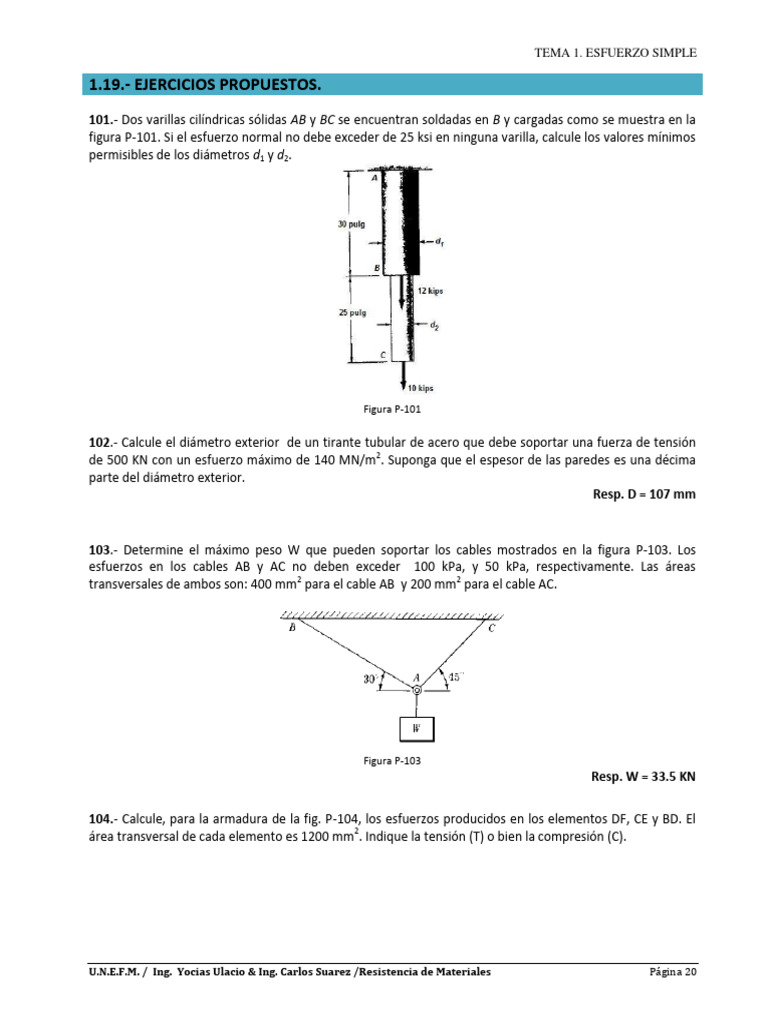 Resistencia Ejerc Guia Tema 1 Esfuerzos | PDF