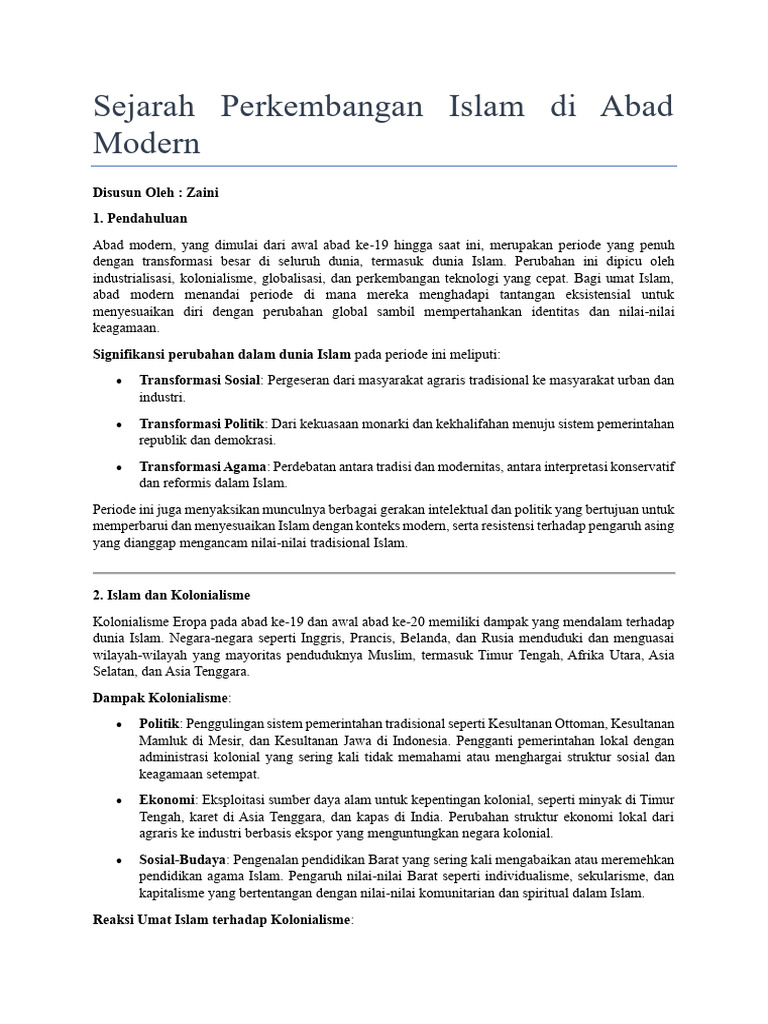 Sejarah Islam Abad Modern dan Kolonialisme | PDF