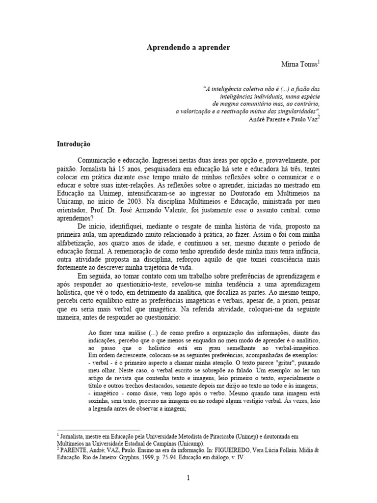 Aprendendo A Aprender | PDF