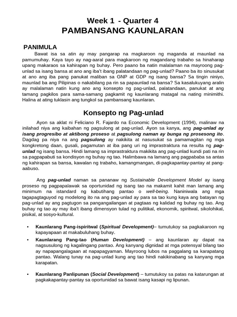 Apq4w1 Pagsulong at Pag Unlad | PDF
