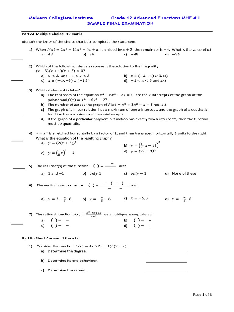 Adv Func Practice Exam | PDF