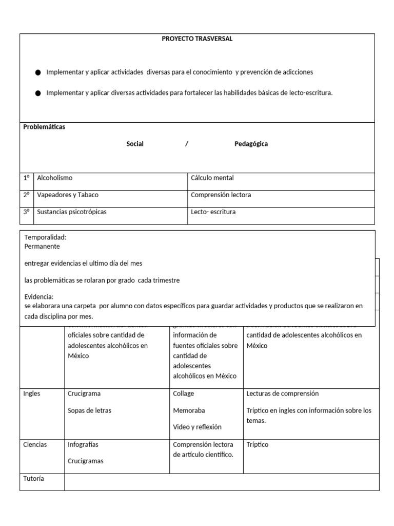 Actividades Proyecto Transversal | PDF