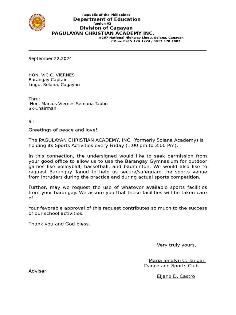 Letter Request Brgy Captain | PDF