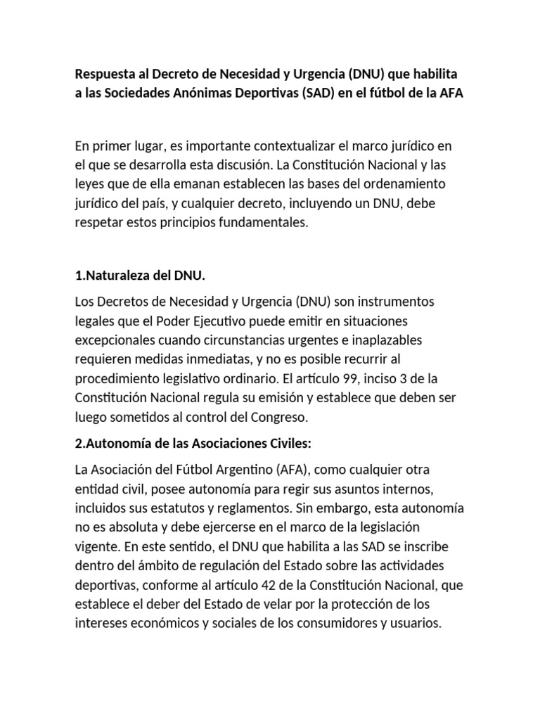 Respuesta Al Decreto de Necesidad y Urgencia | PDF