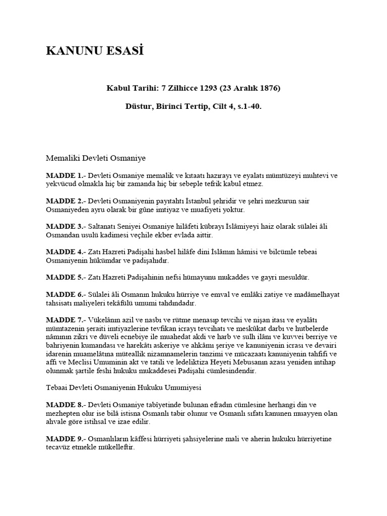 1876 Kanun-I Esasi | PDF