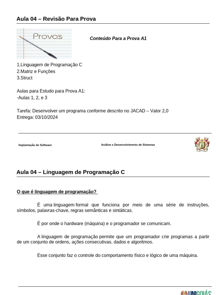 Material Aula 04 - Revis&XE3 o Prova A1 | PDF