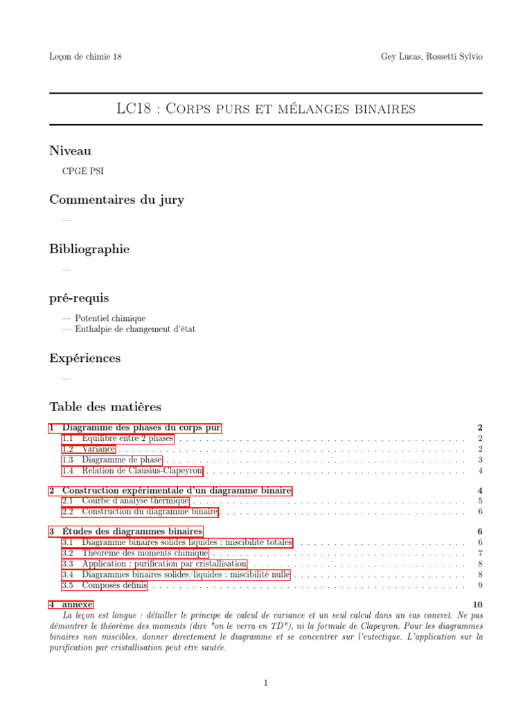LC18 Corps Purs Et Melanges Binaires | PDF