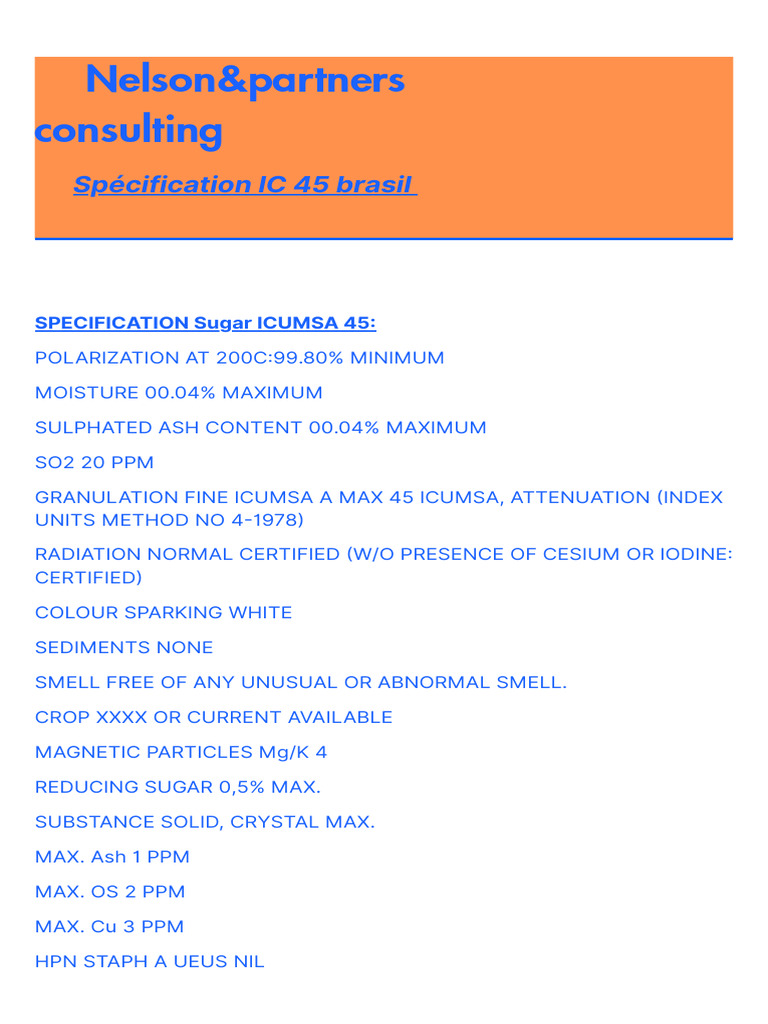 Spécifications Sugar IC 45 Brasil | PDF