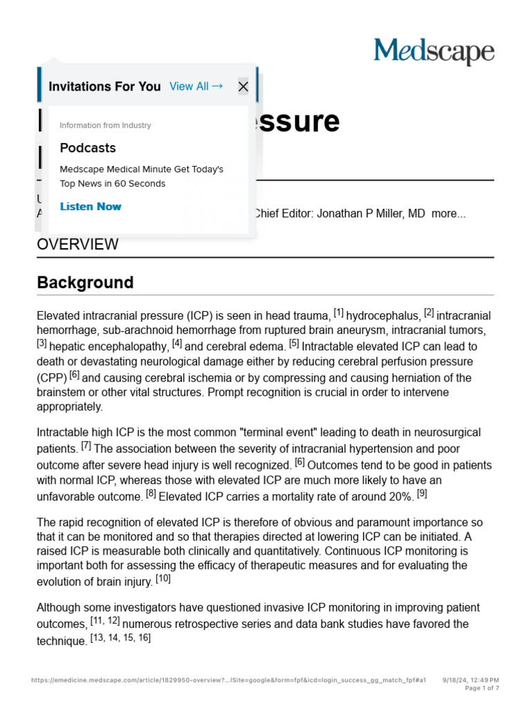 Intracranial Pressure Monitoring - Background, Indications ...