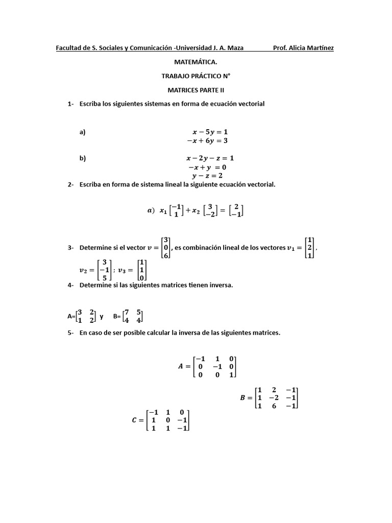 trabajo practico n° matrices parte II | PDF