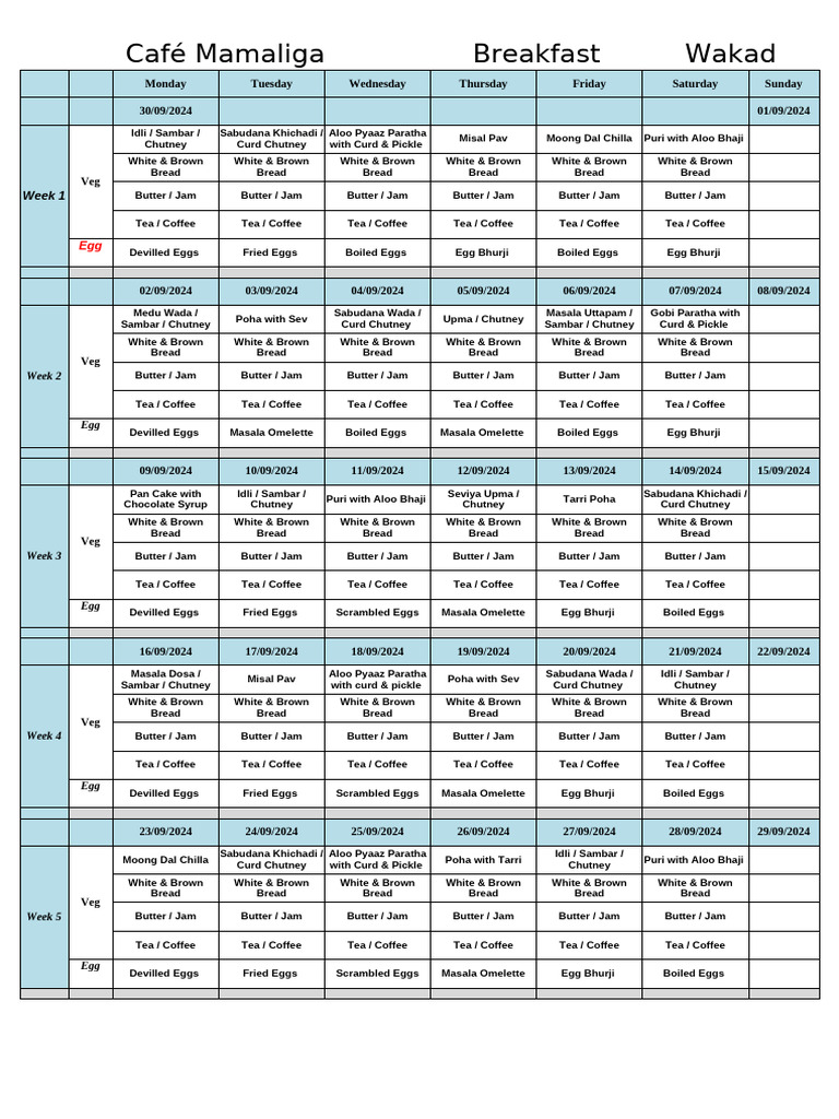 Tribe Menu Wakad Sep | PDF