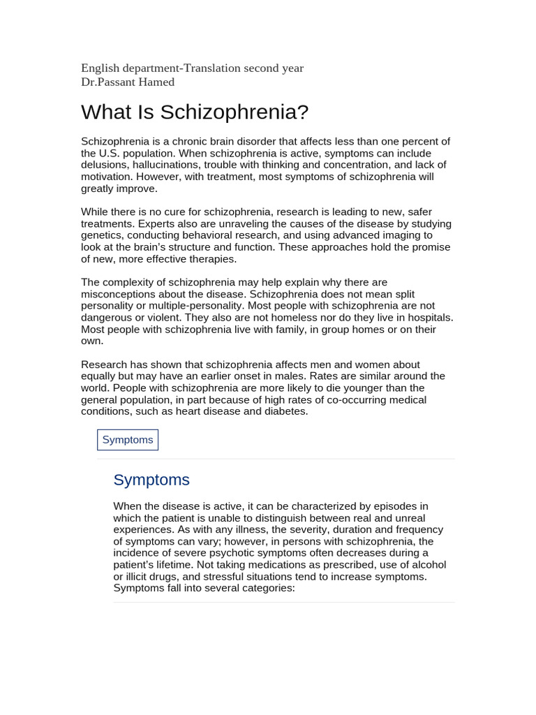 What is Schizophrenia Text | PDF