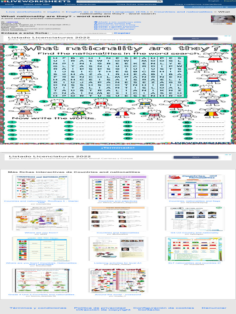 Ejercicio de What Nationality Are They - Word Search | PDF