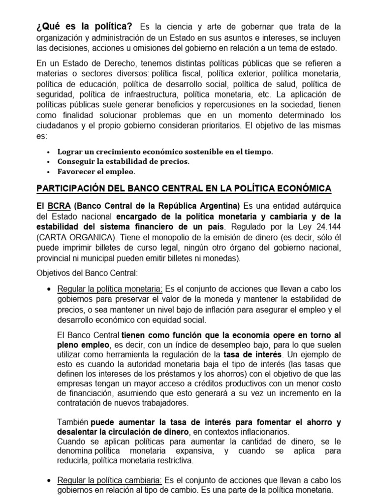 Banco Central Pol Ticas Econ Micas | PDF