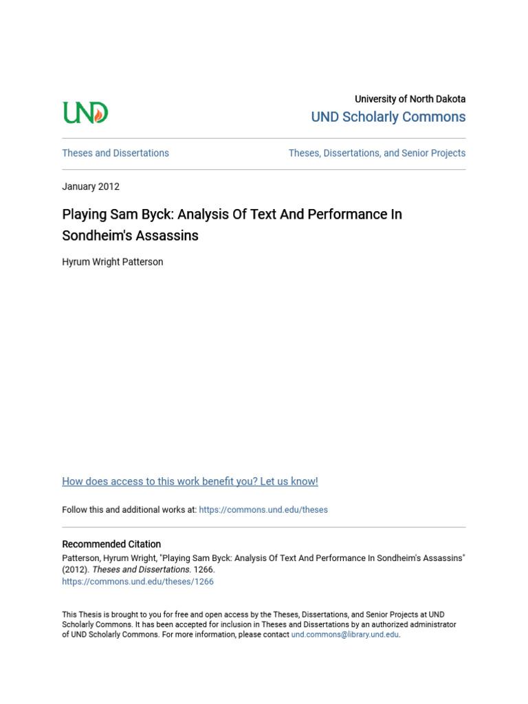 Playing Sam Byck - Analysis of Text and Performance in Sondheims | PDF