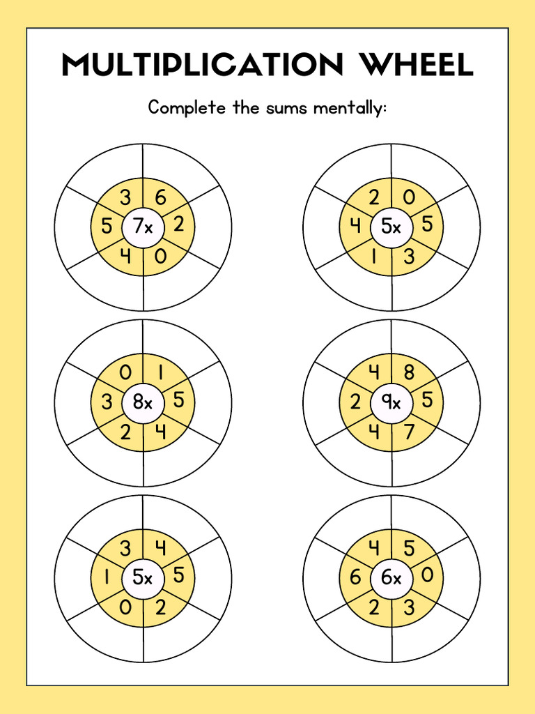 Yellow Multiplication Wheel Mathematics Worksheet | PDF